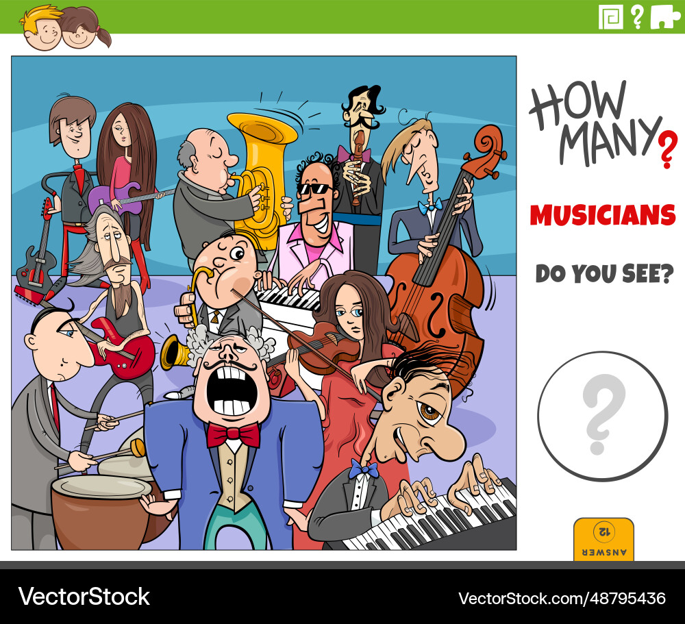 Counting cartoon musicians characters educational Vector Image