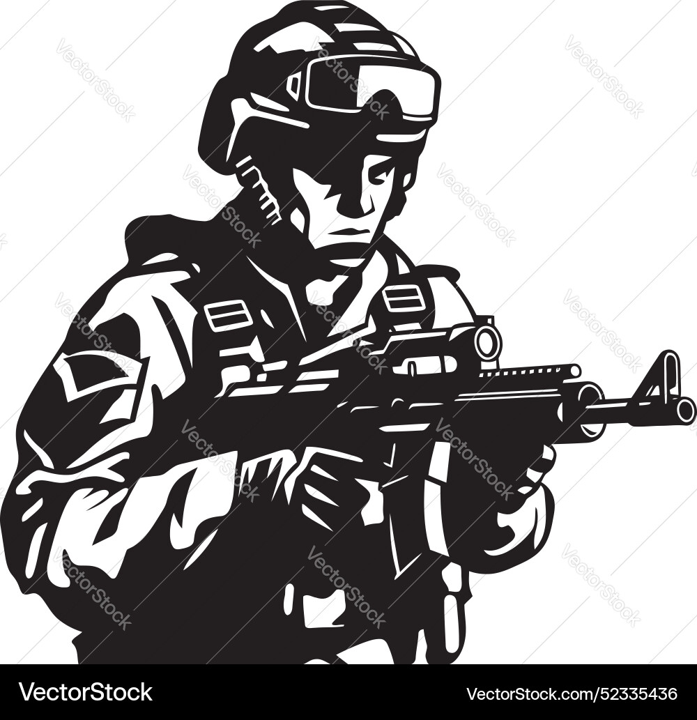 Gun wielding soldier black iconic design Vector Image