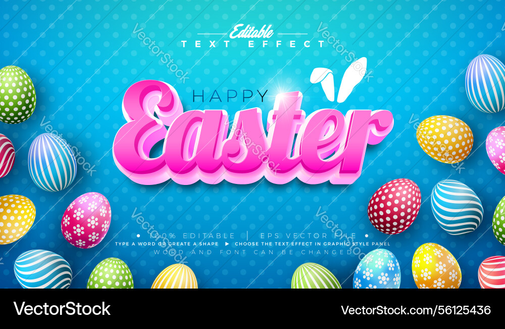Happy easter 3d text effect design editable Vector Image