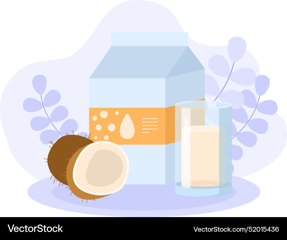 Refreshing coconut milk is standing on a table Vector Image
