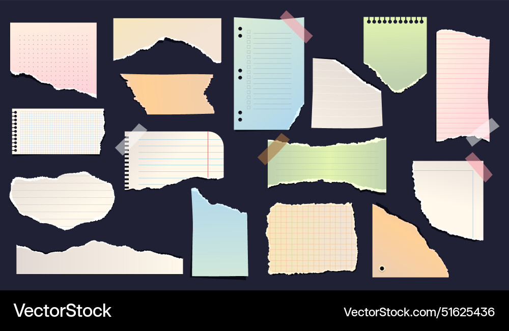 Set of isolated torn paper or note piecesbackdrop Vector Image