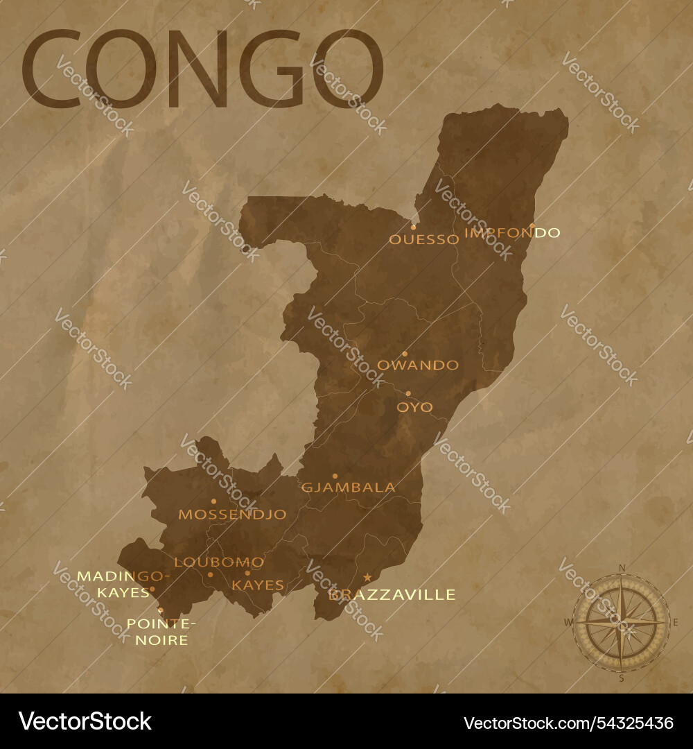 Vintage congo map with regions borders and major Vector Image