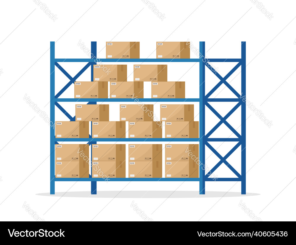 Warehouse inventory with rack and boxes shelf Vector Image