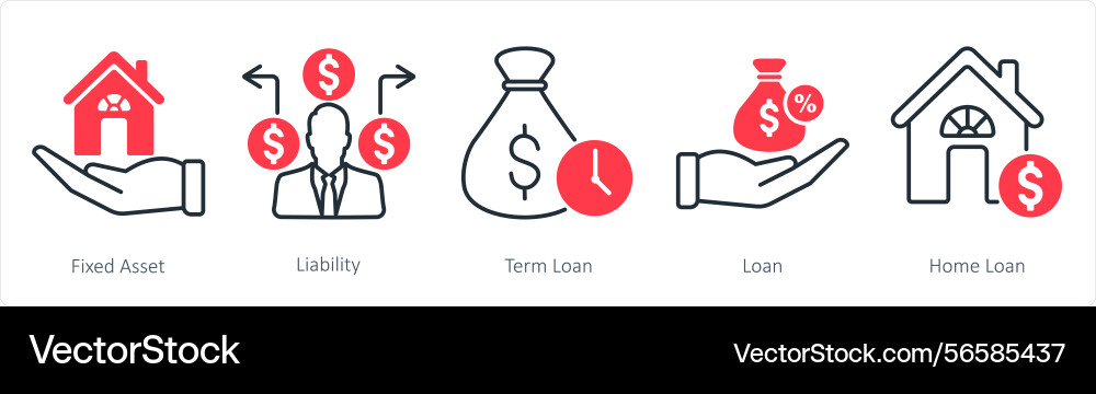 A set of 5 banking icons as fixed asset liability Vector Image