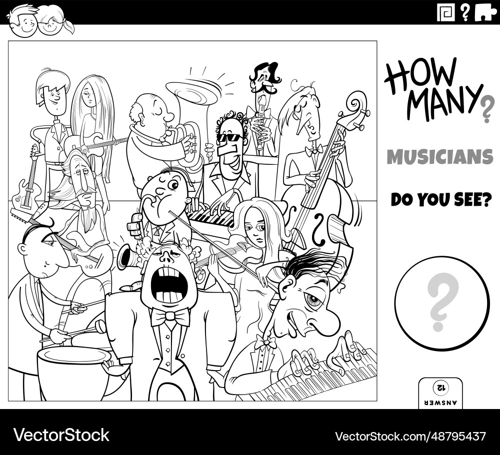 Counting cartoon musicians characters educational Vector Image