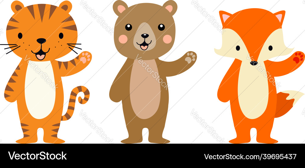 Cute tiger bear and fox animal characters Vector Image