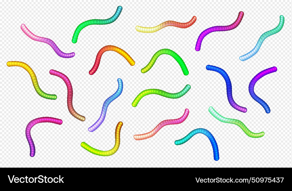 Gummy worms multicolor 3d realistic Royalty Free Vector