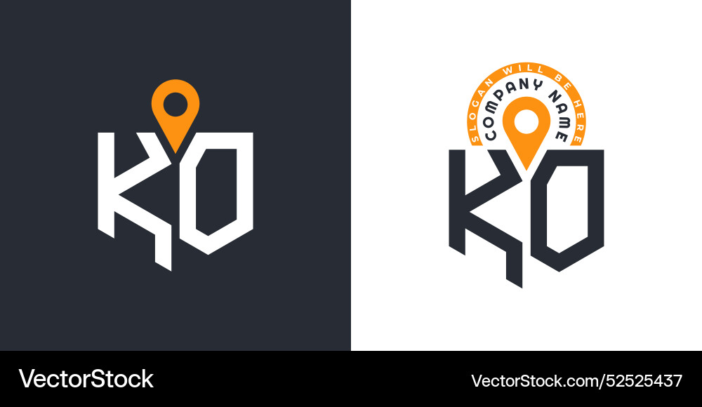 Ko location logo bundle letter dual icons Vector Image