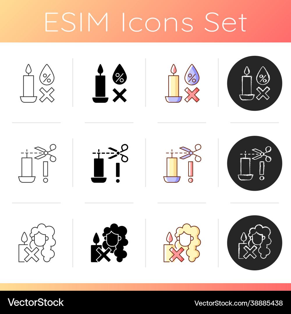 Candle safety warning manual label icons set Vector Image