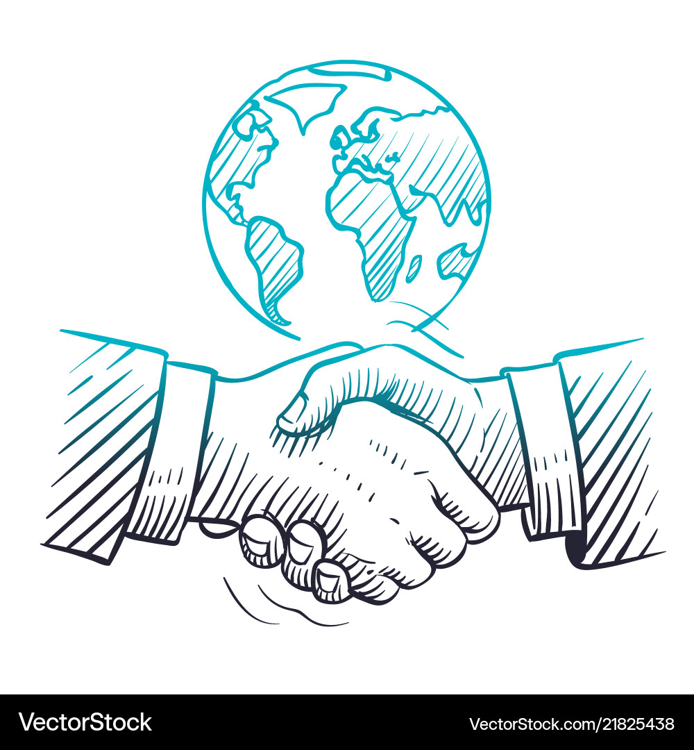 Hand drawn handshake international business Vector Image