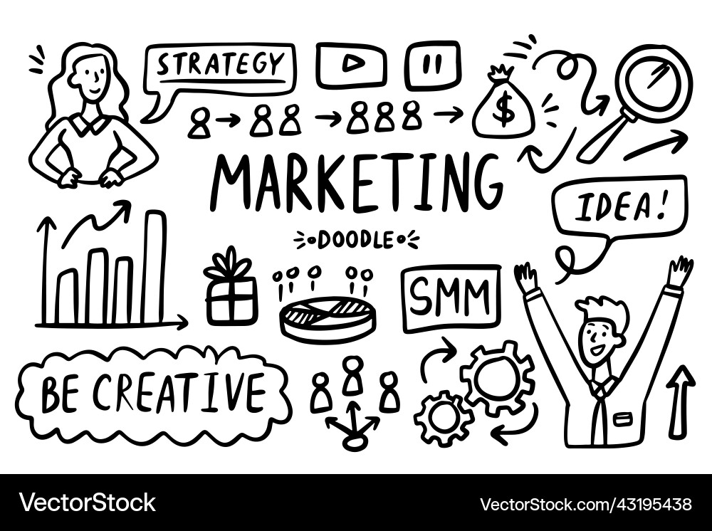 Marketing doodle set simple sketch outline Vector Image