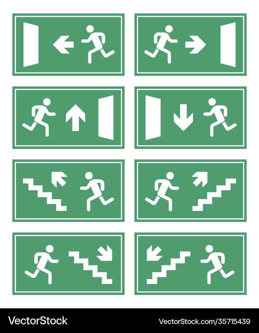 Exit door sign set emergency fire label Royalty Free Vector