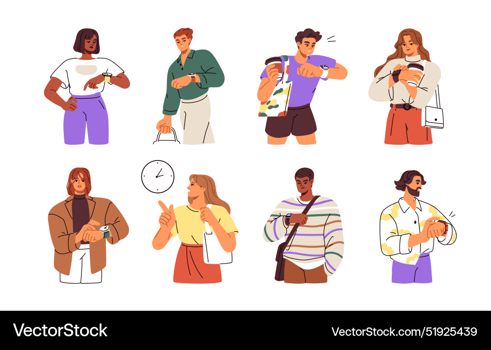 People looking at time on hand watch busy Vector Image