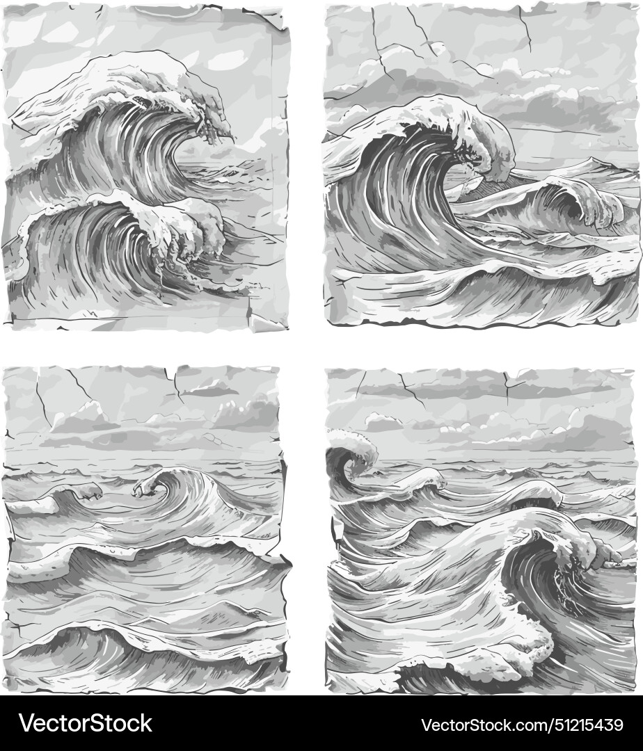 Sketch waves drawings on old vintage paper Vector Image