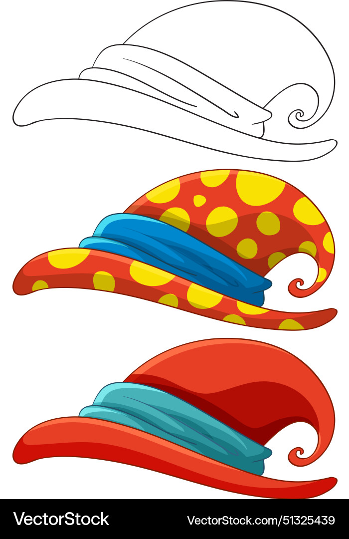 Three whimsical clown hats in different styles Vector Image