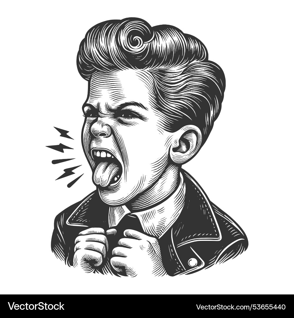 Angry boy yelling engraving Royalty Free Vector Image