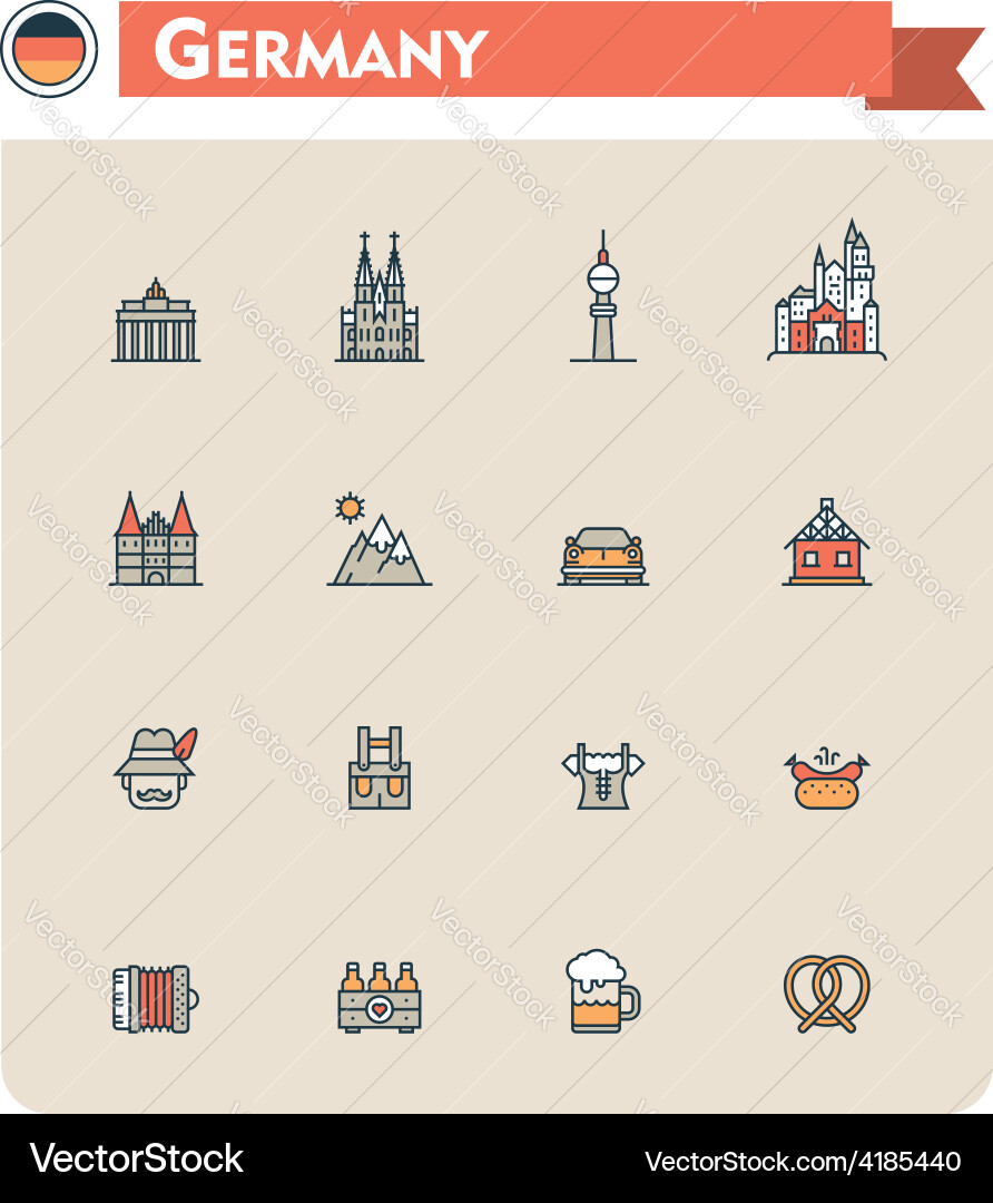 Germany Travel Icons Royalty Free Vector Image