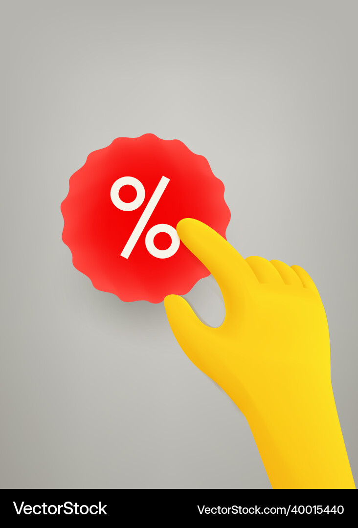 Hand discount badge comic 3d style Royalty Free Vector Image