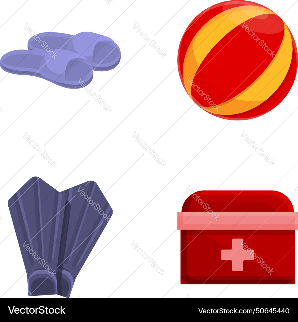 Swimming tool icons set cartoon various Royalty Free Vector