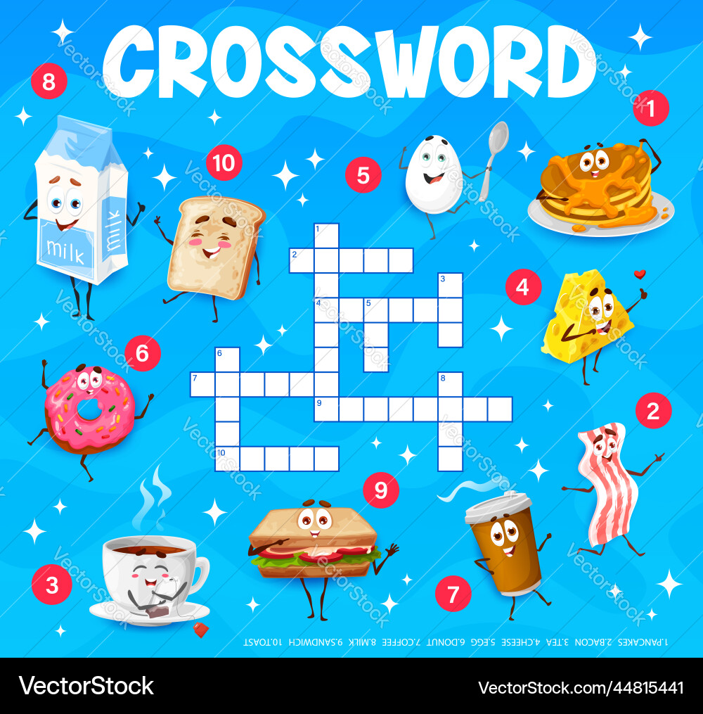 Cartoon Breakfast Crossword Puzzle – Royalty-Free Vector | VectorStock