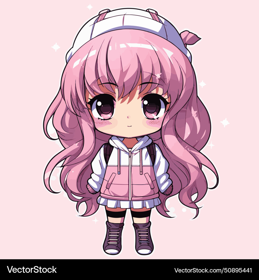 Charming anime cute girl chibi Royalty Free Vector Image