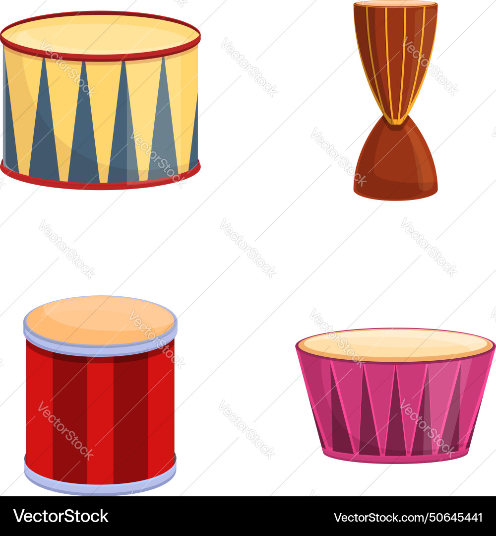 Ethnic drum icons set cartoon Royalty Free Vector Image