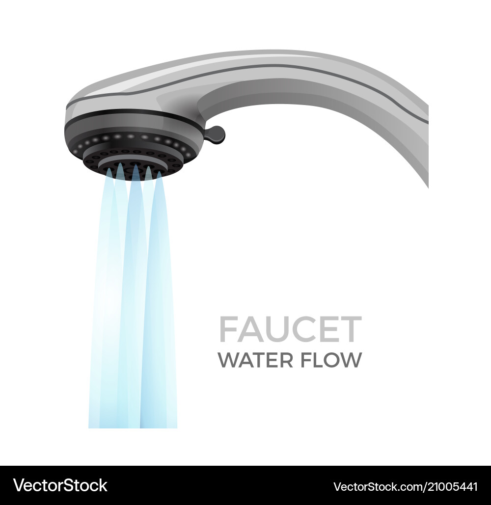 Faucet water flow promo banner with shower nozzle Vector Image