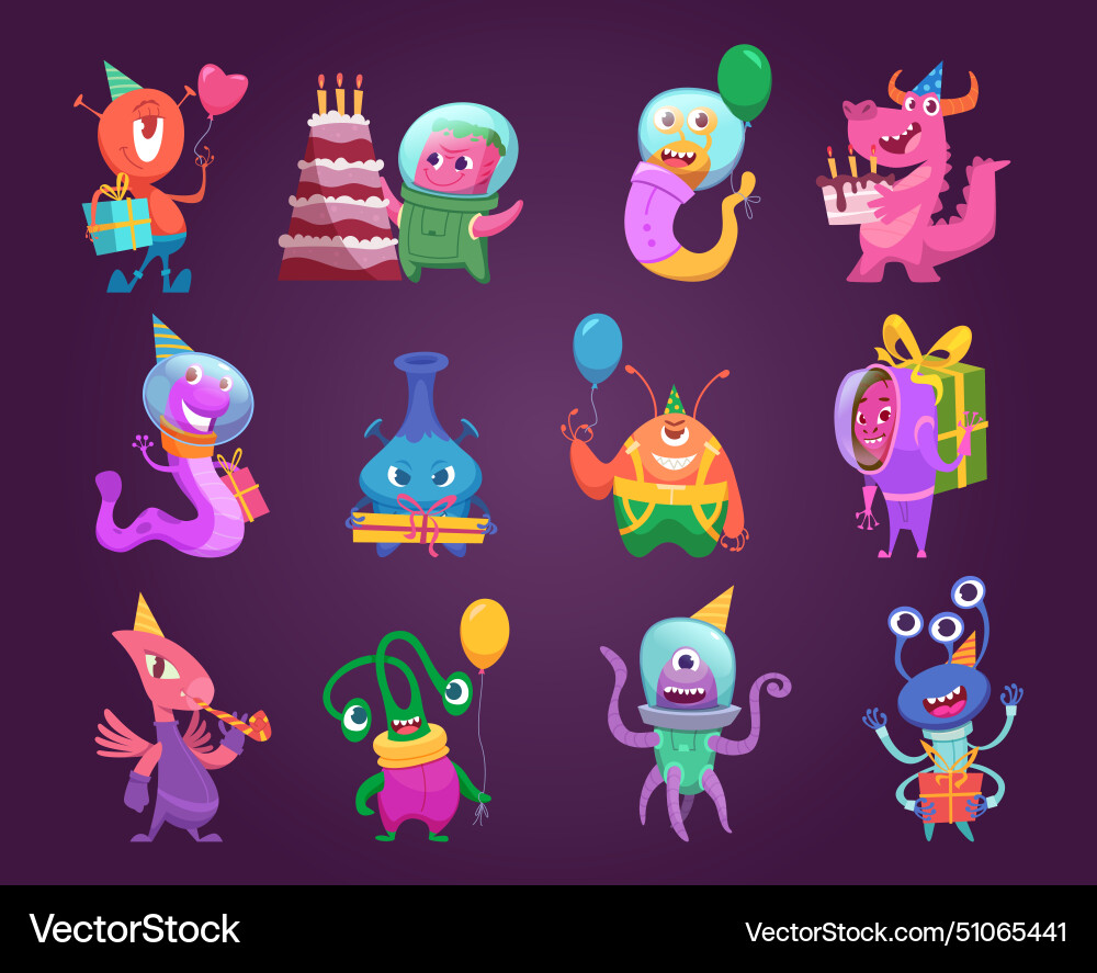 Funny aliens space cartoon characters Royalty Free Vector