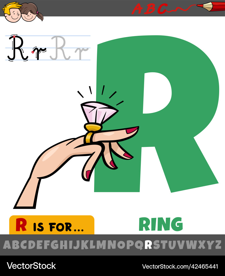 Letter r worksheet with cartoon ring object Vector Image