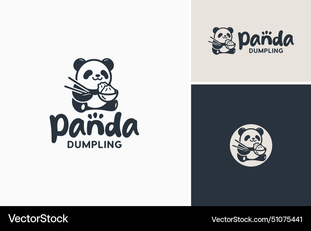 Panda eats dimsum dumpling asian restaurant logo Vector Image