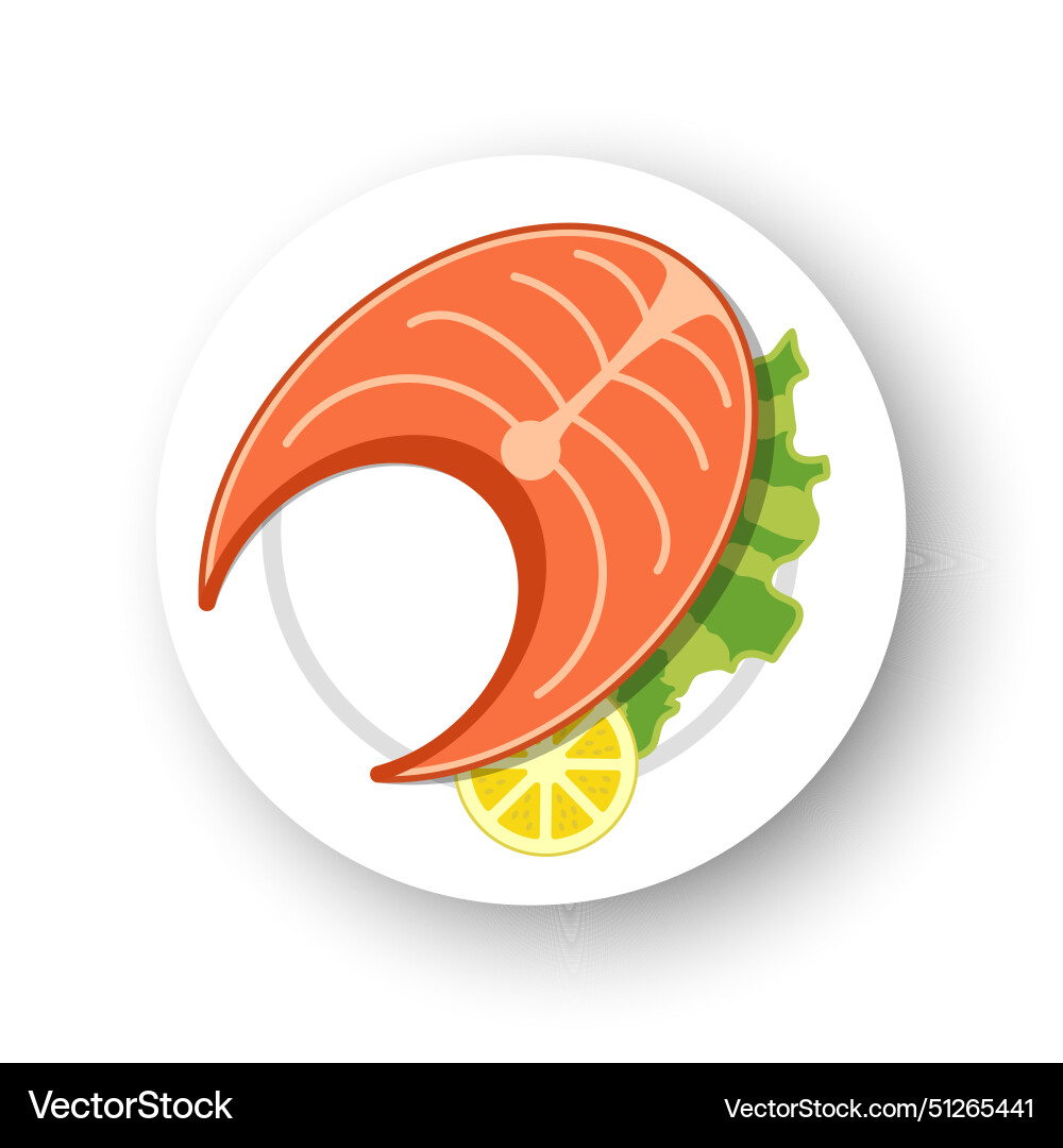 Salmon fish steak on white dish isolated Vector Image