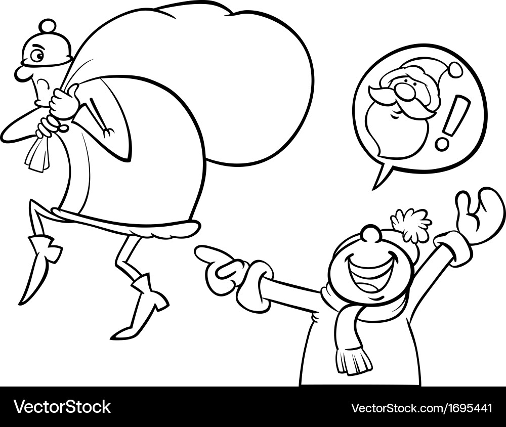 Santa mistake cartoon coloring page Royalty Free Vector