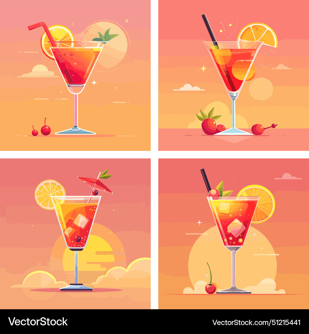Sunrise sunset cocktails concept summer beach Vector Image