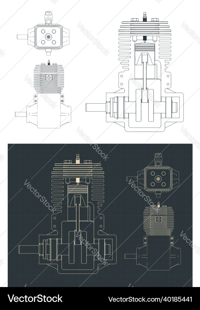 Two-stroke engine blueprints Royalty Free Vector Image