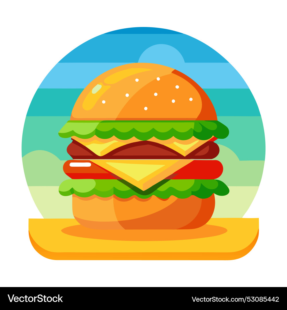 Colorful burger with beef lettuce tomato cheese Vector Image