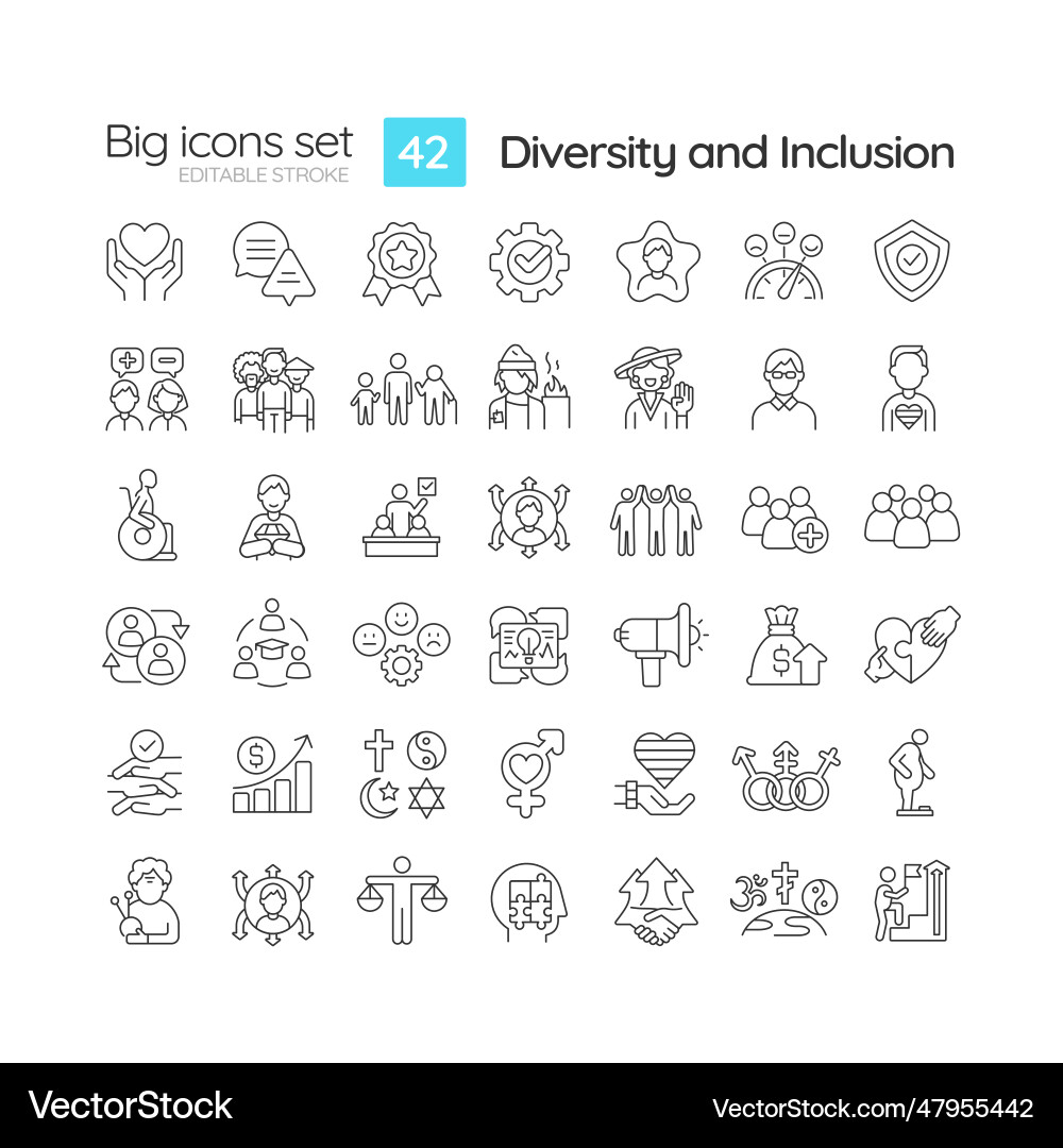 Vielfalt und Inklusion lineare Symbole Set Vektorbild