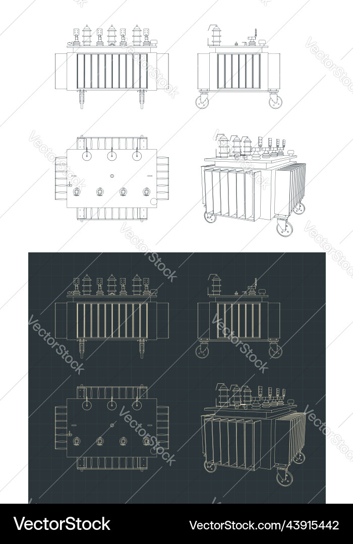 Power transformer blueprints Royalty Free Vector Image