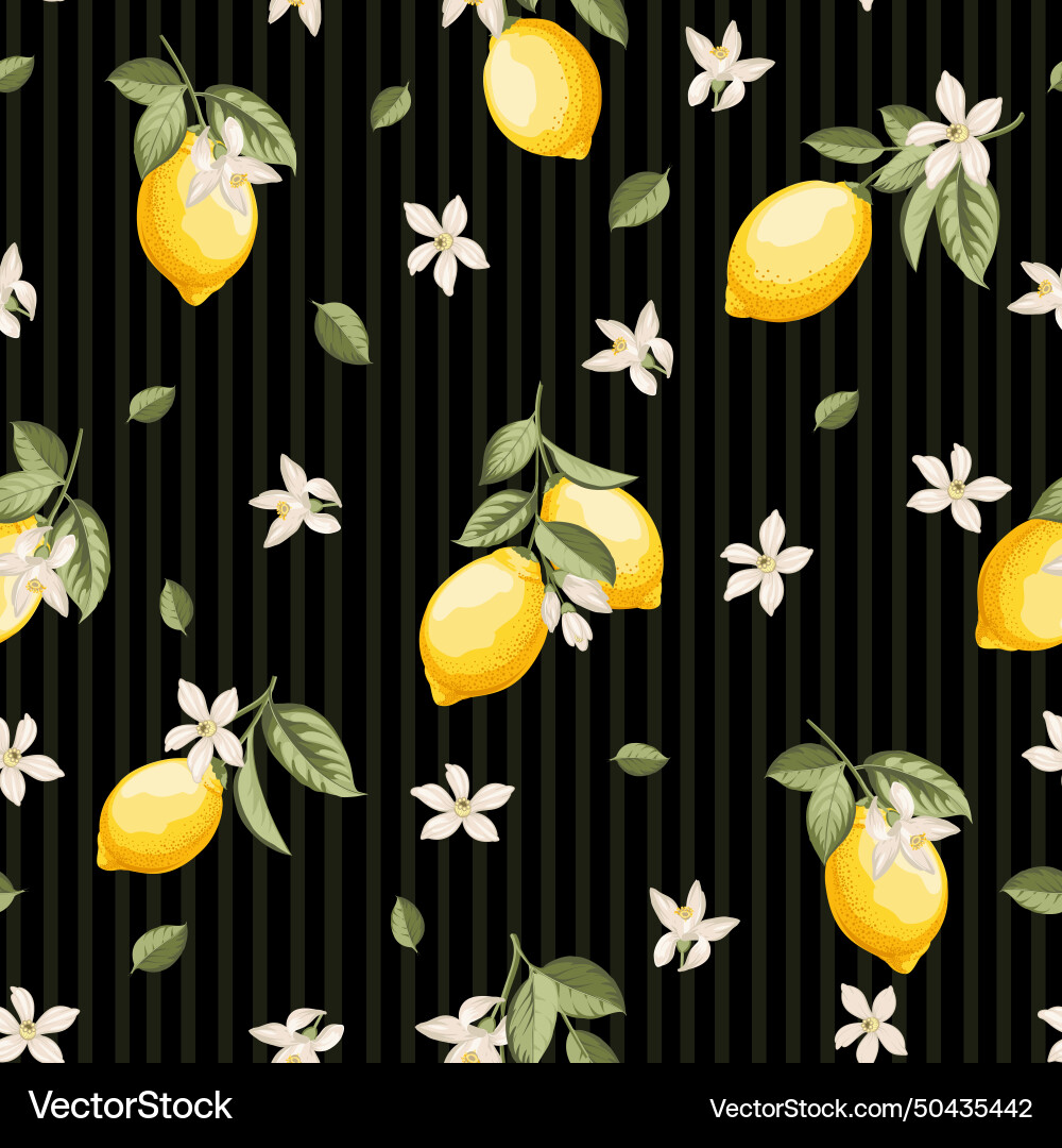Seamless citrus pattern with lemons black Vector Image