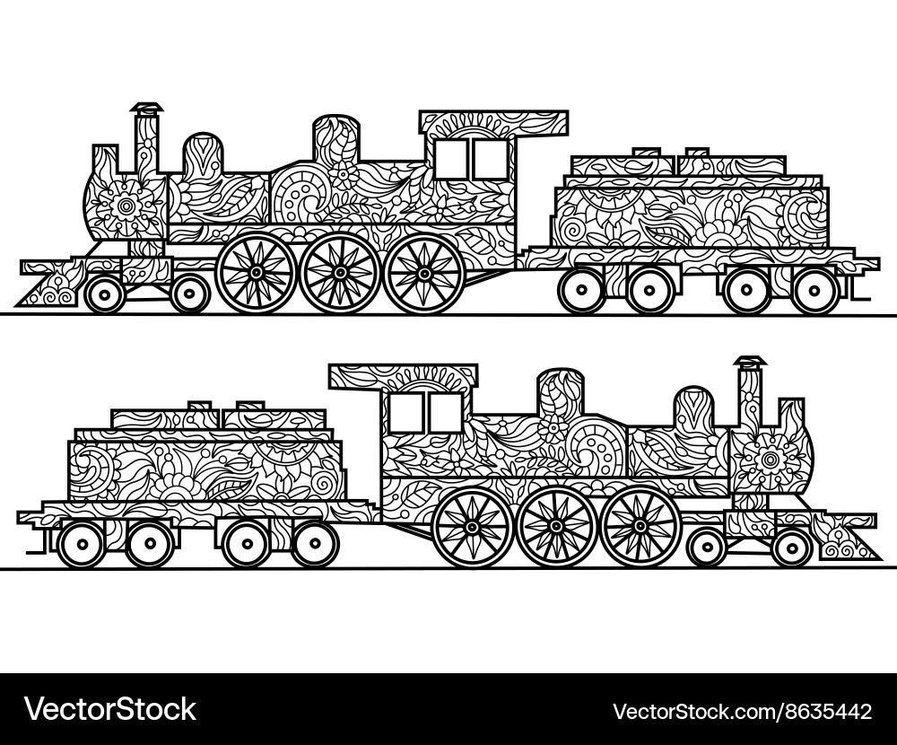Steam Train Coloring Page Royalty Free Vector Image