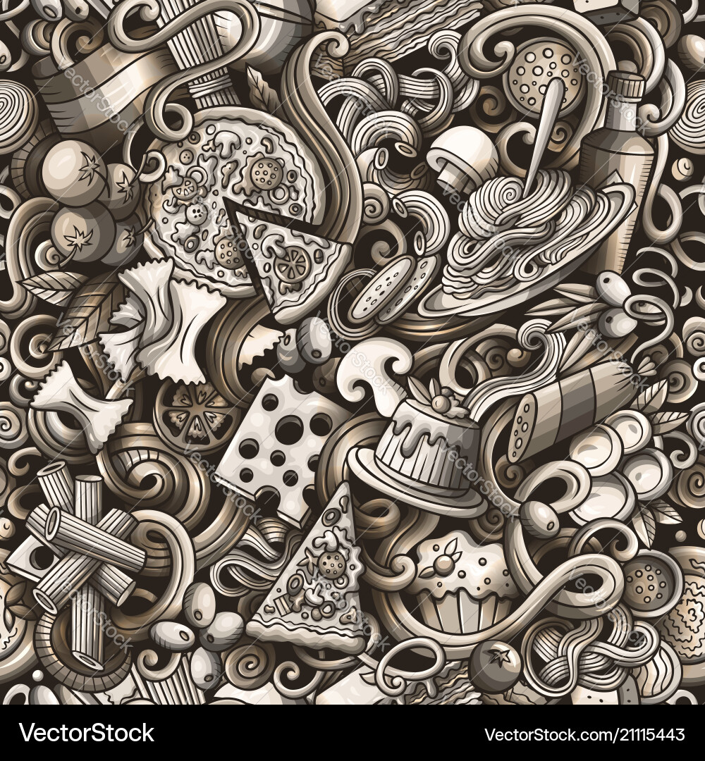Cute Italian Food Doodle Pattern Royalty Free Vector Image