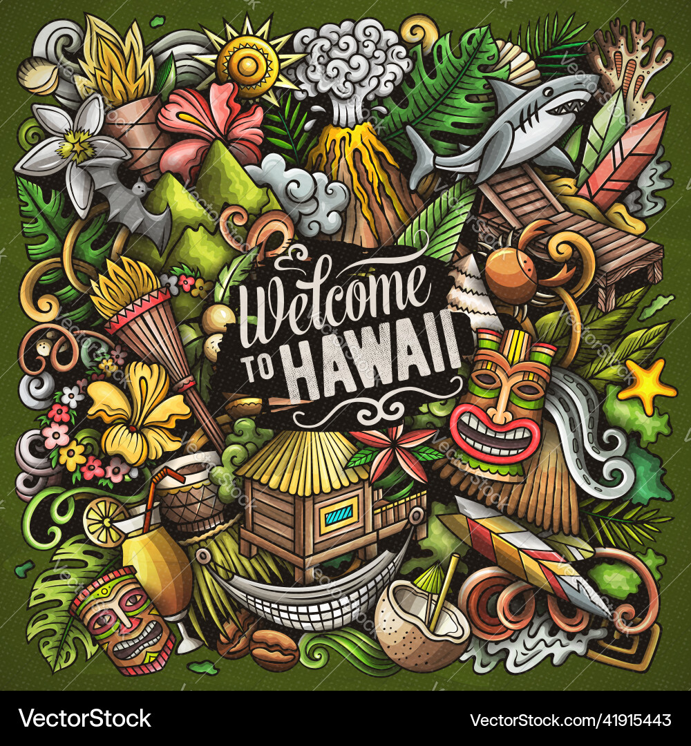Hawaii cartoon doodles Royalty Free Vector Image