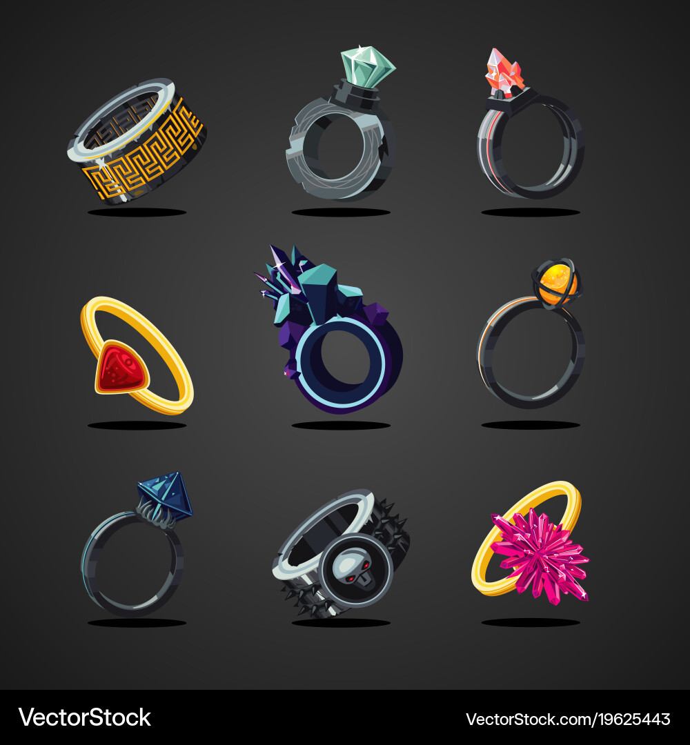 Magic rings collection game design concept set Vector Image
