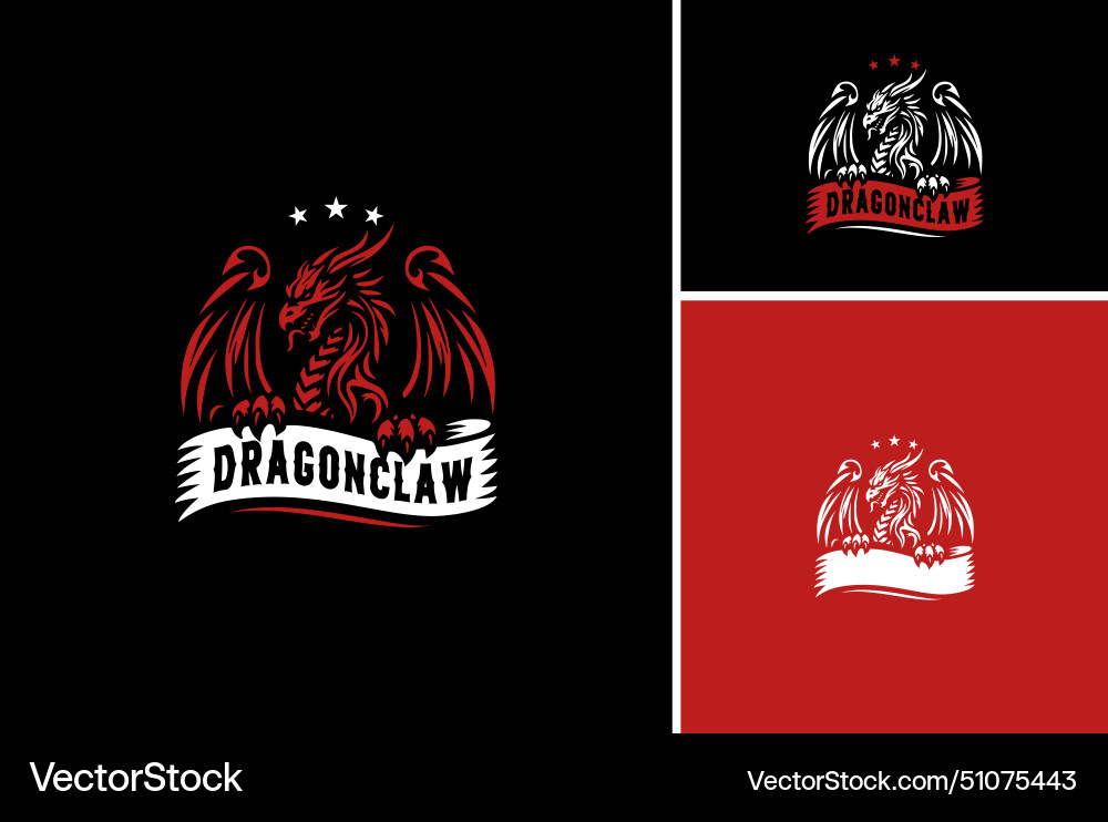 Mythical medieval winged dragon ribbon scroll logo