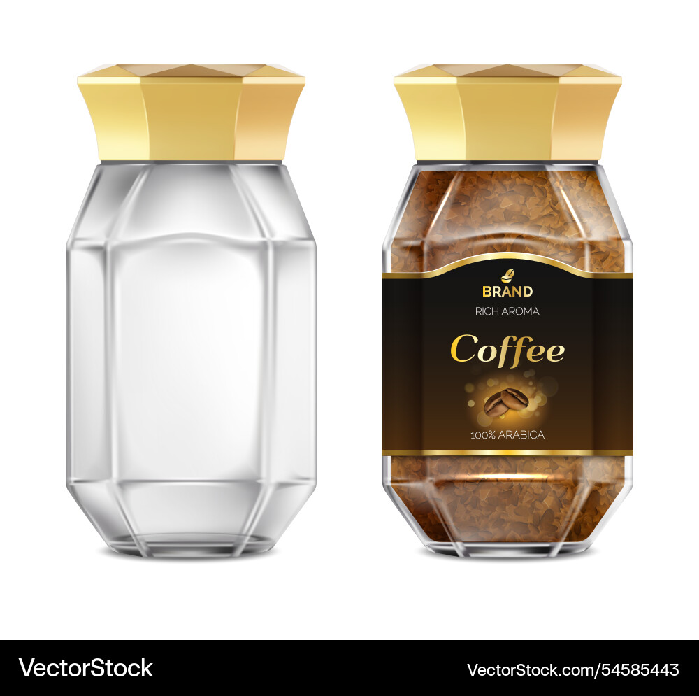 Realistic detailed 3d coffee glass jar set Vector Image