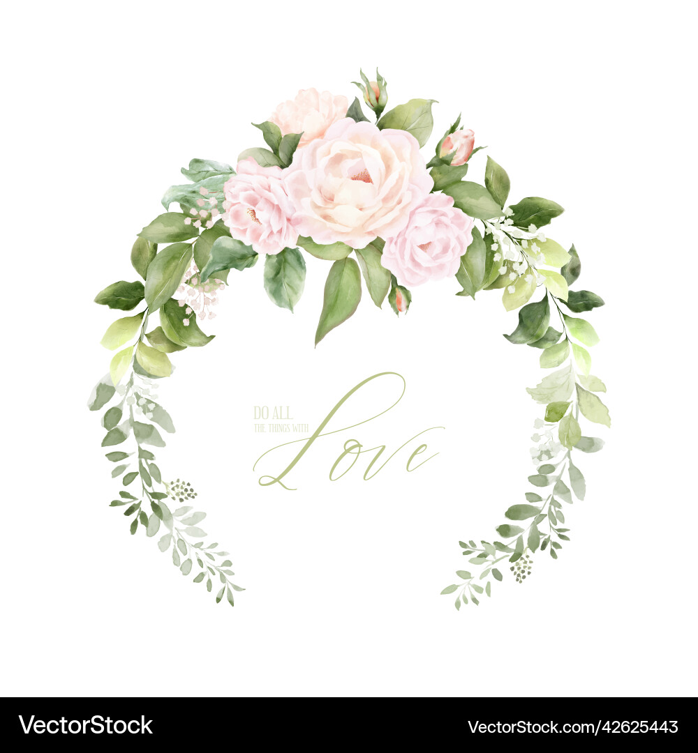 Watercolor Rose Wreath Frame Royalty Free Vector Image