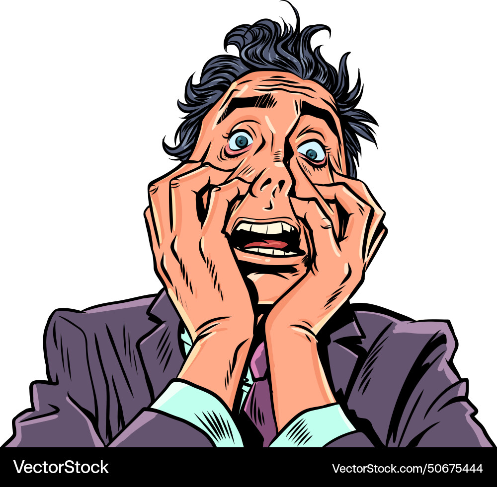 A man in suit holds his face panic crazy Vector Image