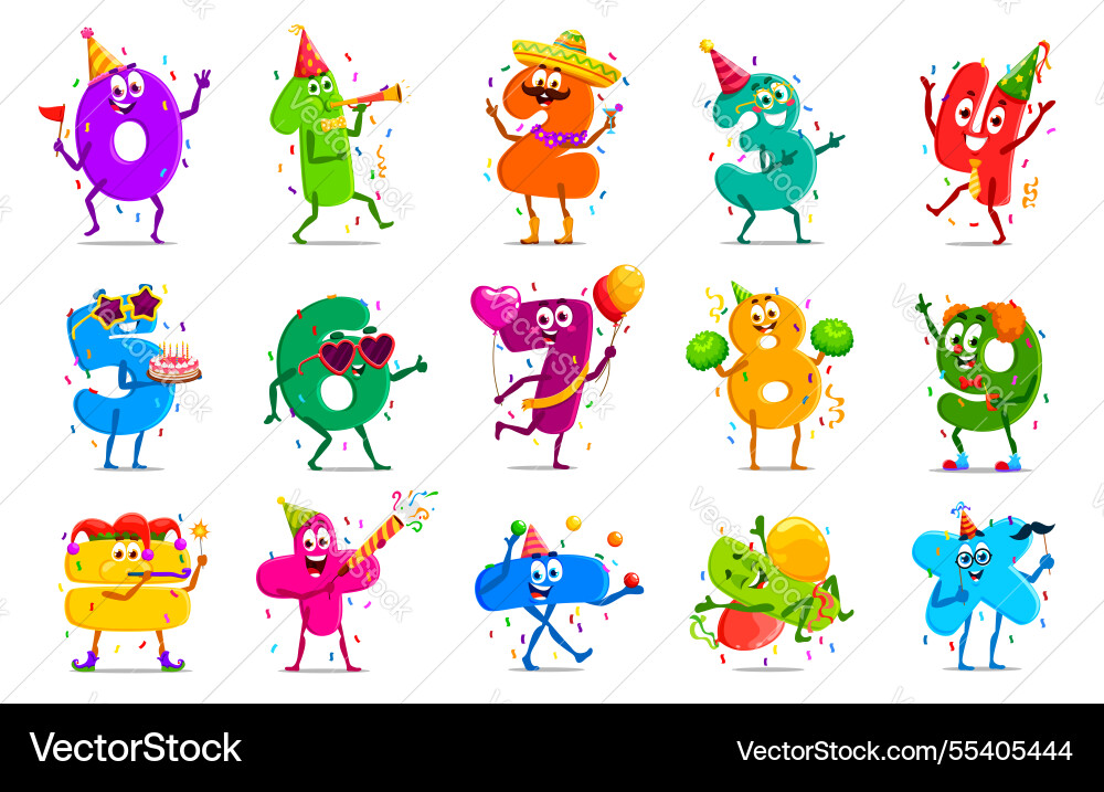Birthday holiday celebration cartoon math numbers Vector Image