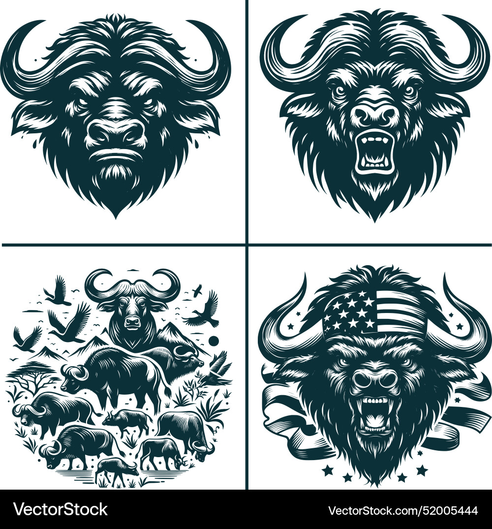 Bison buffalo silhouette svg filesbuffalo Vector Image