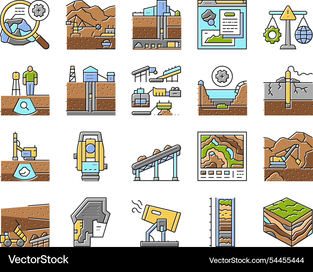 Mining engineer geology icons set Royalty Free Vector Image