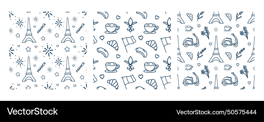 Set seamless pattern of symbols paris Royalty Free Vector